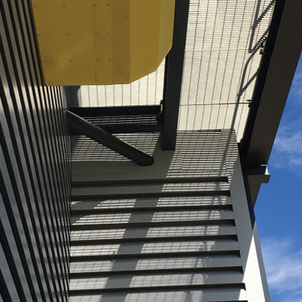 Continuous line acoustic louvre system and supporting steelwork | Caice